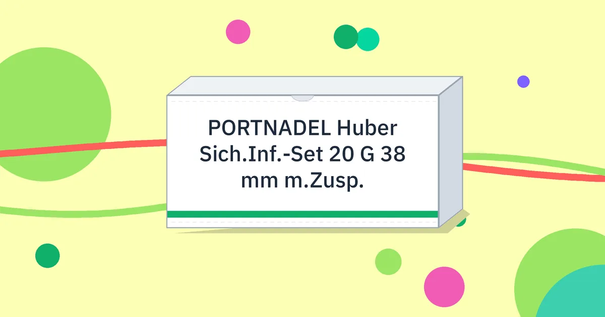 Symbolbild: Packung mit der Aufschrift PORTNADEL Huber Sich.Inf.-Set 20 G 38 mm m.Zusp. (PZN 16037347) – Verfügbarkeit und Bezug in Apotheken in Frankfurt am Main