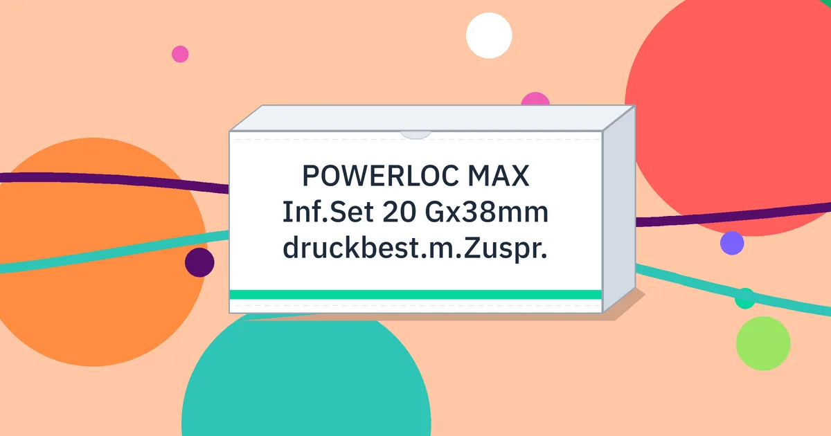 Symbolbild: Packung mit der Aufschrift POWERLOC MAX Inf.Set 20 Gx38mm druckbest.m.Zuspr. (PZN 19129185) – Verfügbarkeit und Bezug in Apotheken in Frankfurt am Main