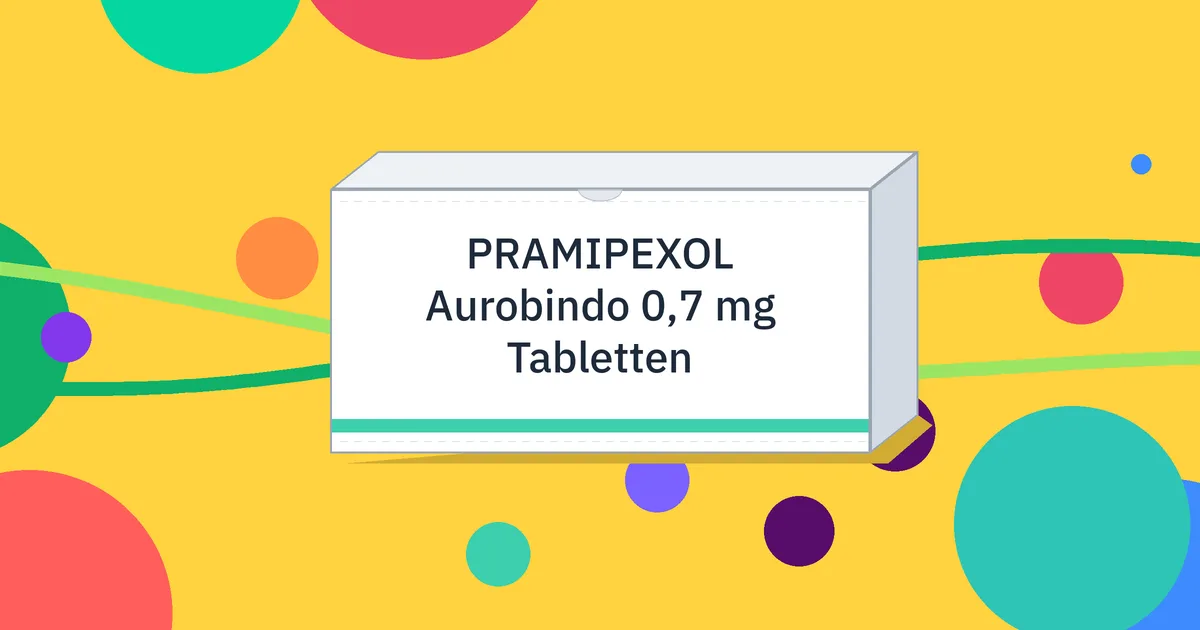 Symbolbild: Packung mit der Aufschrift PRAMIPEXOL Aurobindo 0,7 mg Tabletten (PZN 09780896) – Verfügbarkeit und Bezug in Apotheken in Frankfurt am Main