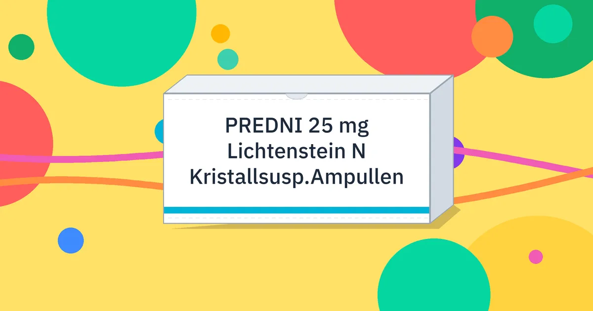 Symbolbild: Packung mit der Aufschrift PREDNI 25 mg Lichtenstein N Kristallsusp.Ampullen (PZN 02261584) – Verfügbarkeit und Bezug in Apotheken in Frankfurt am Main