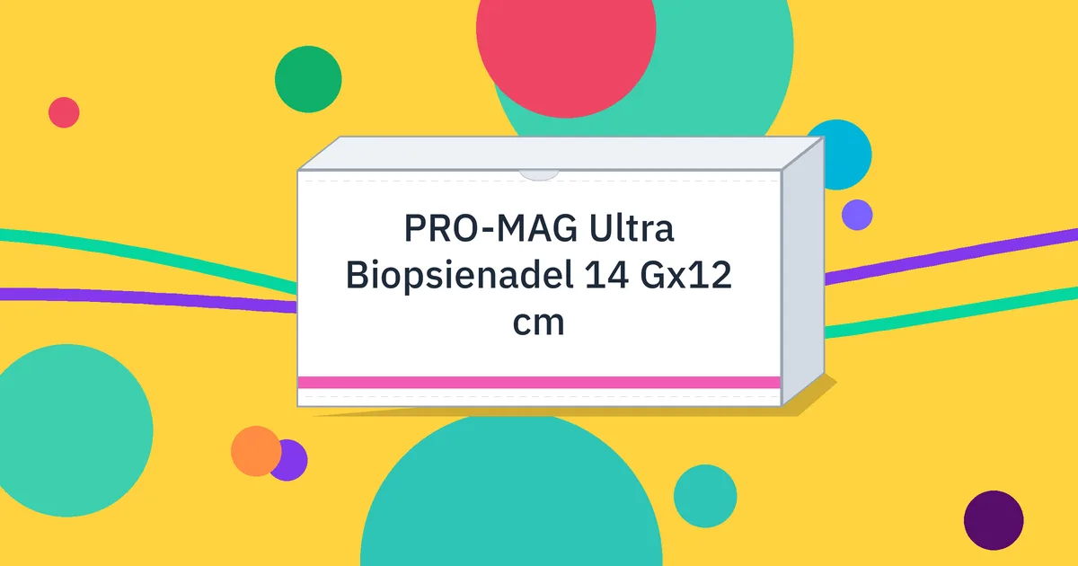 Symbolbild: Packung mit der Aufschrift PRO-MAG Ultra Biopsienadel 14 Gx12 cm (PZN 06769196) – Verfügbarkeit und Bezug in Apotheken in Frankfurt am Main