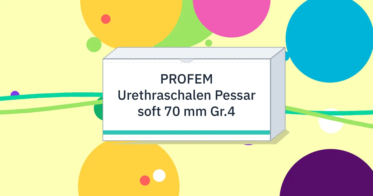 Symbolbild: Packung mit der Aufschrift PROFEM Urethraschalen Pessar soft 70 mm Gr.4 (PZN 20393964) – Verfügbarkeit und Bezug in Apotheken in Frankfurt am Main