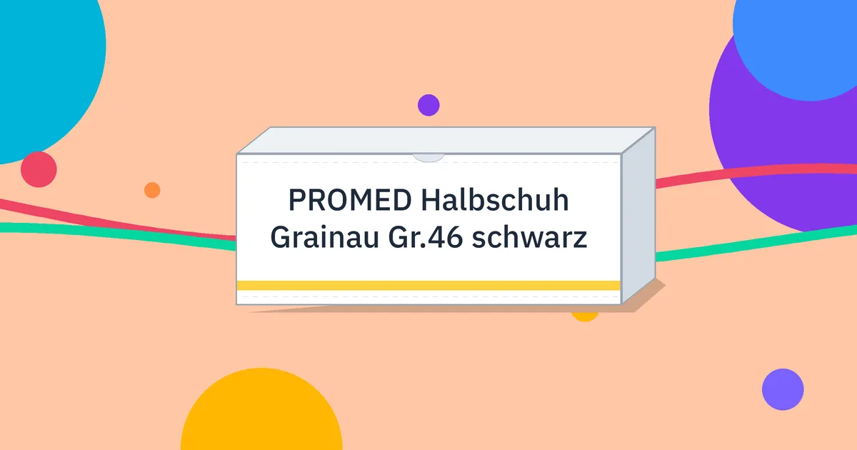 Symbolbild: Packung mit der Aufschrift PROMED Halbschuh Grainau Gr.46 schwarz (PZN 14349367) – Verfügbarkeit und Bezug in Apotheken in Frankfurt am Main