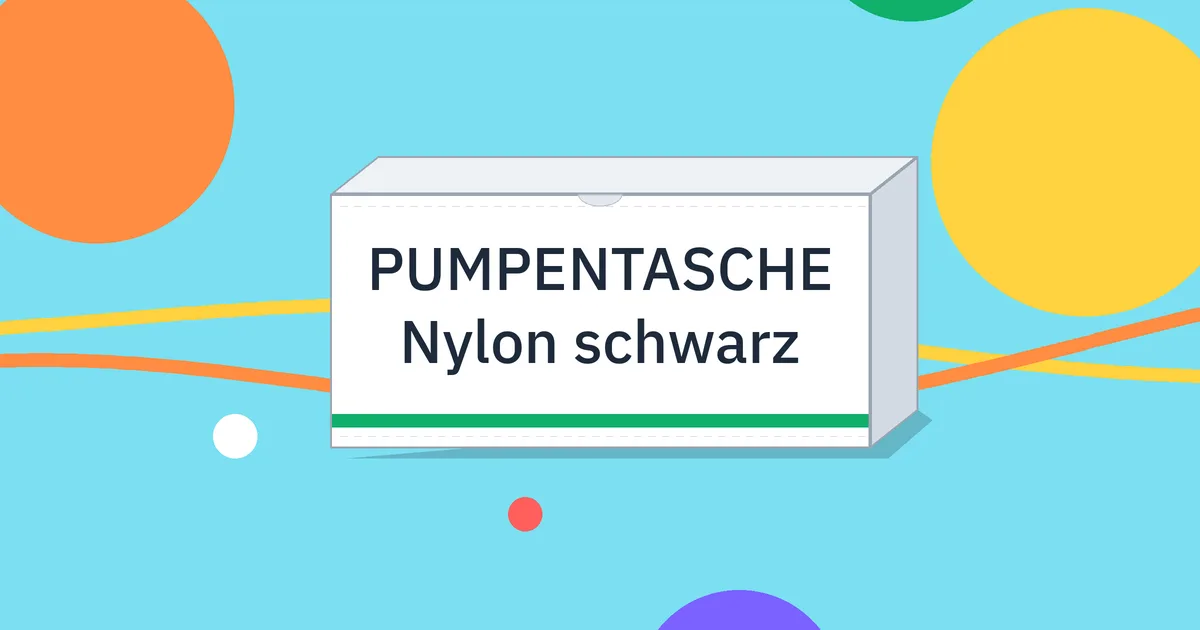 Symbolbild: Packung mit der Aufschrift PUMPENTASCHE Nylon schwarz (PZN 01009730) – Verfügbarkeit und Bezug in Apotheken in Frankfurt am Main
