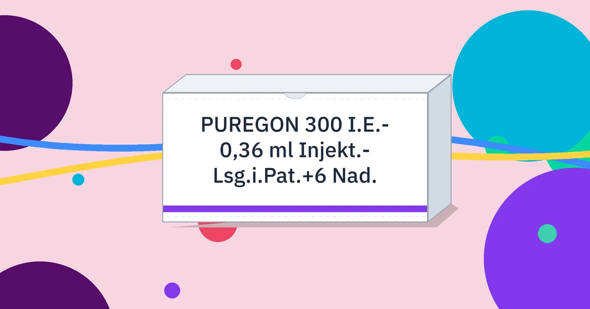 Symbolbild: Packung mit der Aufschrift PUREGON 300 I.E.-0,36 ml Injekt.-Lsg.i.Pat.+6 Nad. (PZN 18713255) – Verfügbarkeit und Bezug in Apotheken in Frankfurt am Main