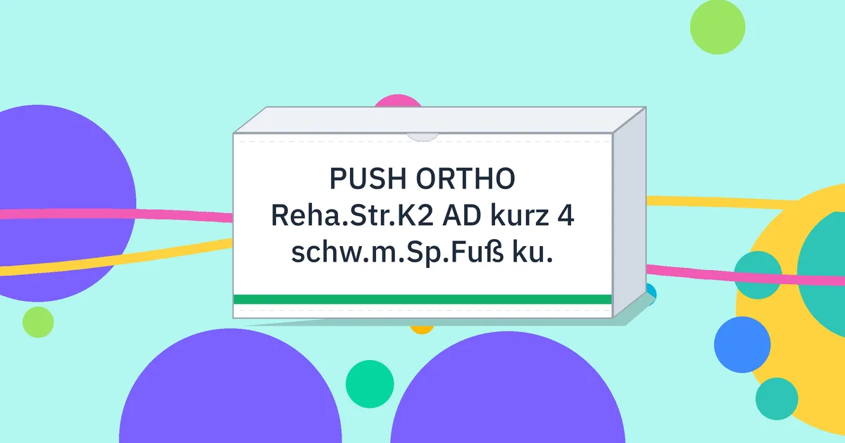 Symbolbild: Packung mit der Aufschrift PUSH ORTHO Reha.Str.K2 AD kurz 4 schw.m.Sp.Fuß ku. (PZN 19157678) – Verfügbarkeit und Bezug in Apotheken in Frankfurt am Main