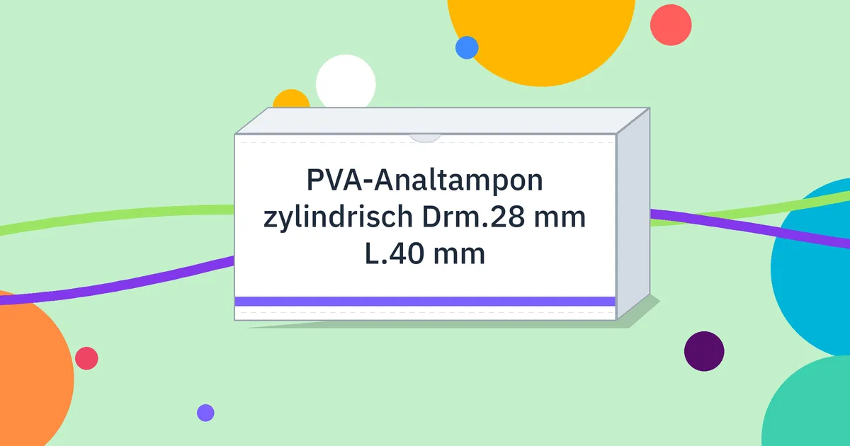 Symbolbild: Packung mit der Aufschrift PVA-Analtampon zylindrisch Drm.28 mm L.40 mm (PZN 18831233) – Verfügbarkeit und Bezug in Apotheken in Frankfurt am Main