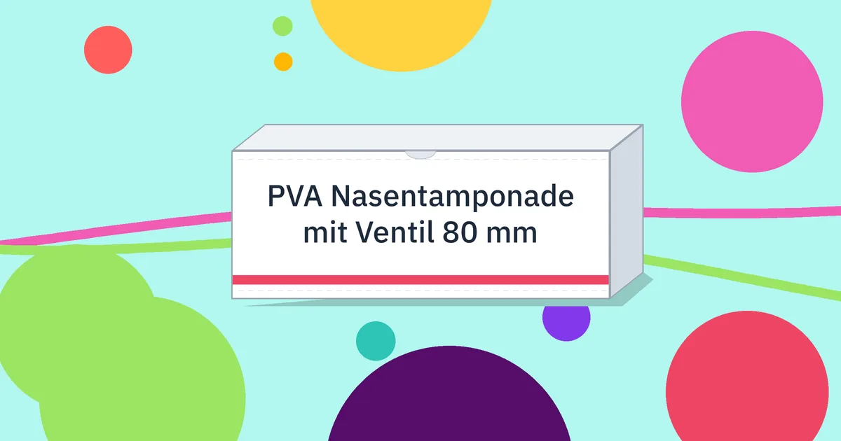 Symbolbild: Packung mit der Aufschrift PVA Nasentamponade mit Ventil 80 mm (PZN 20626894) – Verfügbarkeit und Bezug in Apotheken in Frankfurt am Main