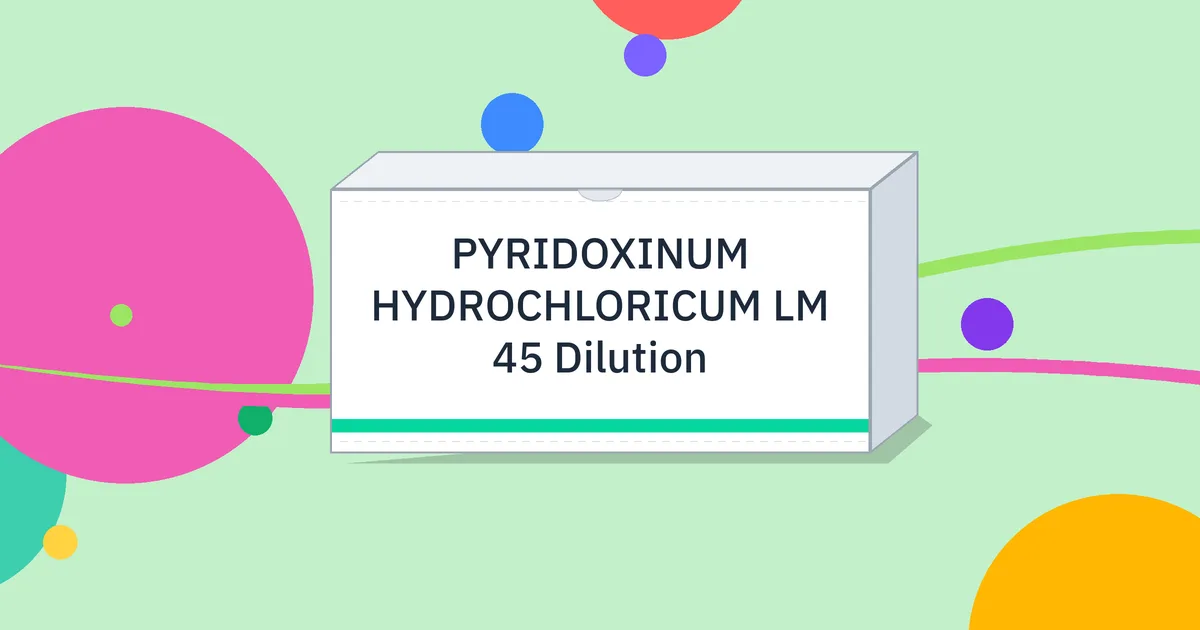 Symbolbild: Packung mit der Aufschrift PYRIDOXINUM HYDROCHLORICUM LM 45 Dilution (PZN 13672505) – Verfügbarkeit und Bezug in Apotheken in Frankfurt am Main