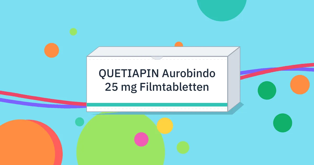 Symbolbild: Packung mit der Aufschrift QUETIAPIN Aurobindo 25 mg Filmtabletten (PZN 01339491) – Verfügbarkeit und Bezug in Apotheken in Frankfurt am Main