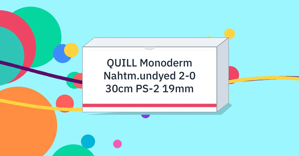 Symbolbild: Packung mit der Aufschrift QUILL Monoderm Nahtm.undyed 2-0 30cm PS-2 19mm (PZN 17987973) – Verfügbarkeit und Bezug in Apotheken in Frankfurt am Main