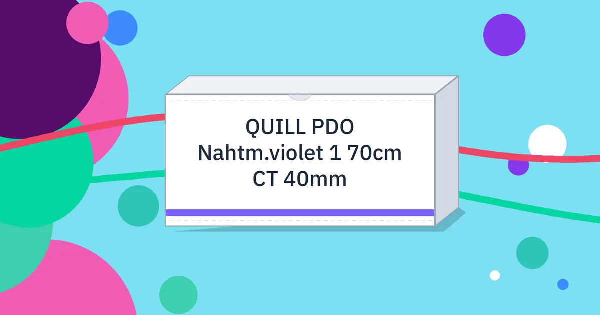 Symbolbild: Packung mit der Aufschrift QUILL PDO Nahtm.violet 1 70cm CT 40mm (PZN 17990188) – Verfügbarkeit und Bezug in Apotheken in Frankfurt am Main