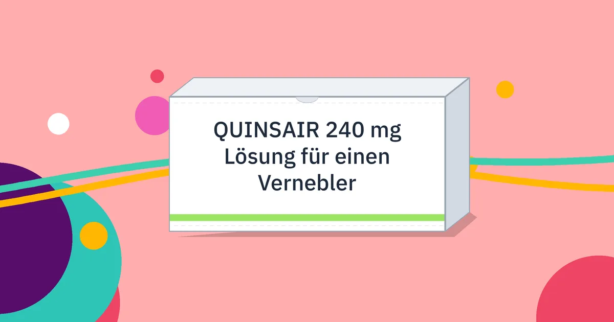Symbolbild: Packung mit der Aufschrift QUINSAIR 240 mg Lösung für einen Vernebler (PZN 11580762) – Verfügbarkeit und Bezug in Apotheken in Frankfurt am Main