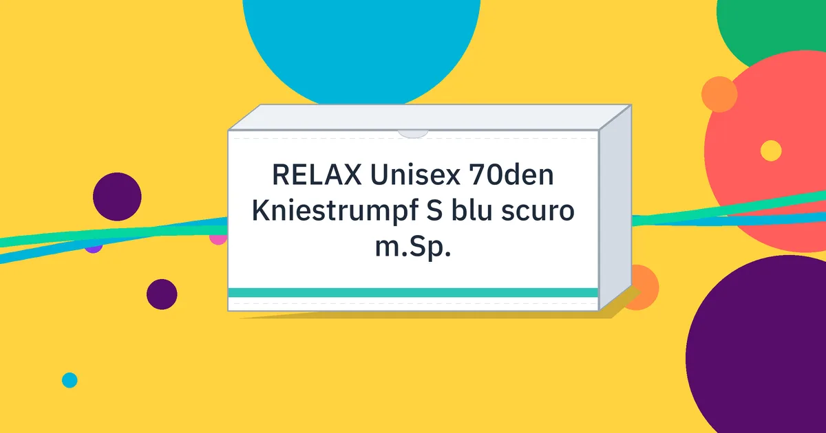 Symbolbild: Packung mit der Aufschrift RELAX Unisex 70den Kniestrumpf S blu scuro m.Sp. (PZN 01379935) – Verfügbarkeit und Bezug in Apotheken in Frankfurt am Main