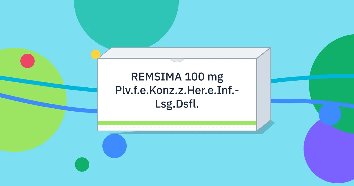 Symbolbild: Packung mit der Aufschrift REMSIMA 100 mg Plv.f.e.Konz.z.Her.e.Inf.-Lsg.Dsfl. (PZN 10917159) – Verfügbarkeit und Bezug in Apotheken in Frankfurt am Main