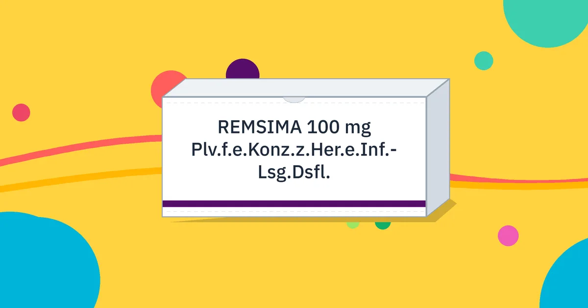 Symbolbild: Packung mit der Aufschrift REMSIMA 100 mg Plv.f.e.Konz.z.Her.e.Inf.-Lsg.Dsfl. (PZN 19213081) – Verfügbarkeit und Bezug in Apotheken in Frankfurt am Main