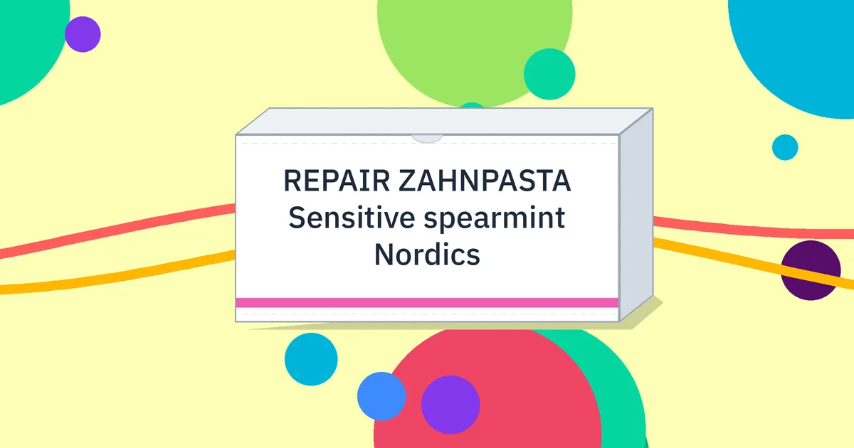 Symbolbild: Packung mit der Aufschrift REPAIR ZAHNPASTA Sensitive spearmint Nordics (PZN 19851870) – Verfügbarkeit und Bezug in Apotheken in Frankfurt am Main