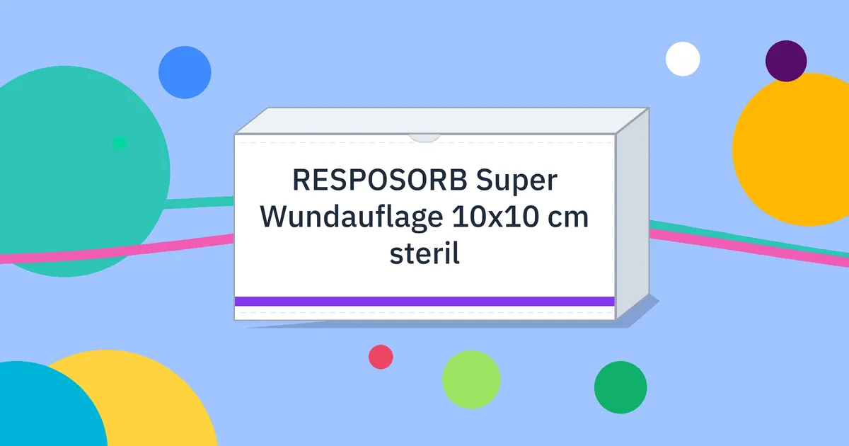 Symbolbild: Packung mit der Aufschrift RESPOSORB Super Wundauflage 10x10 cm steril (PZN 20807006) – Verfügbarkeit und Bezug in Apotheken in Frankfurt am Main