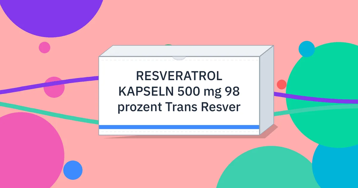 Symbolbild: Packung mit der Aufschrift RESVERATROL KAPSELN 500 mg 98 prozent Trans Resver (PZN 19151339) – Verfügbarkeit und Bezug in Apotheken in Frankfurt am Main