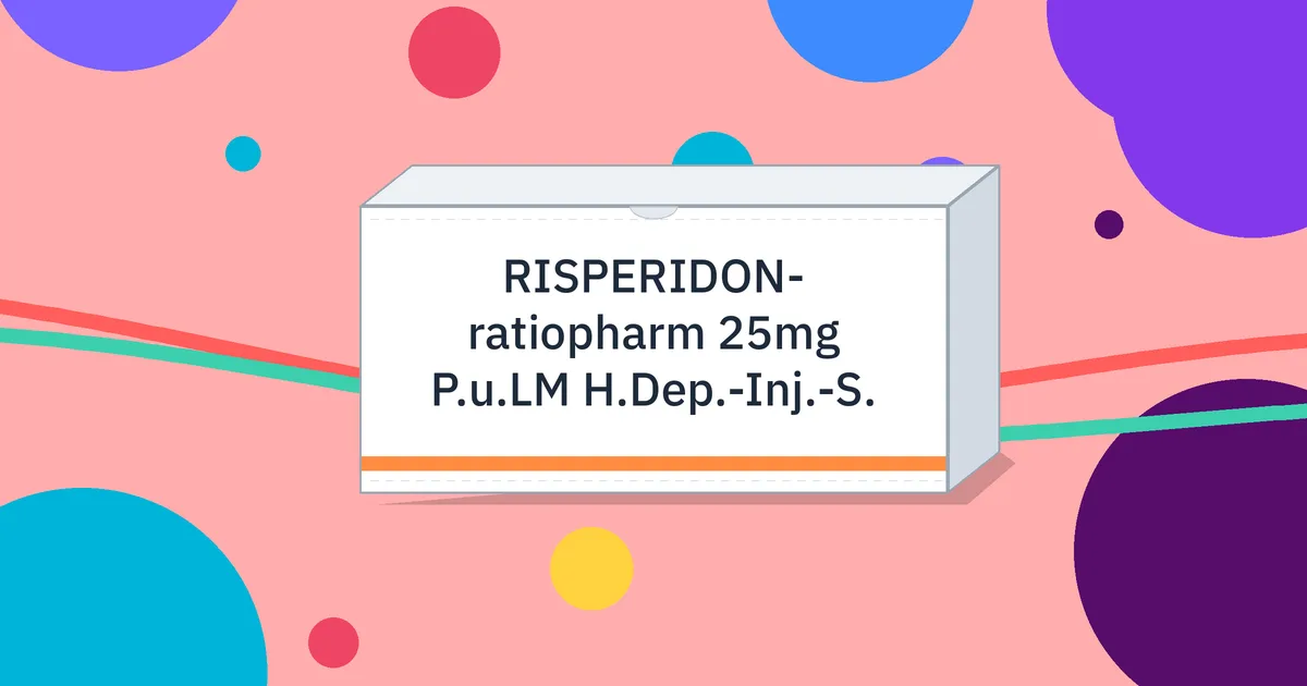 Symbolbild: Packung mit der Aufschrift RISPERIDON-ratiopharm 25mg P.u.LM H.Dep.-Inj.-S. (PZN 16232994) – Verfügbarkeit und Bezug in Apotheken in Frankfurt am Main