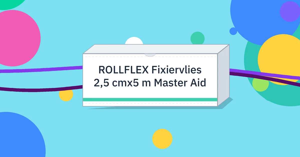 Symbolbild: Packung mit der Aufschrift ROLLFLEX Fixiervlies 2,5 cmx5 m Master Aid (PZN 01434137) – Verfügbarkeit und Bezug in Apotheken in Frankfurt am Main