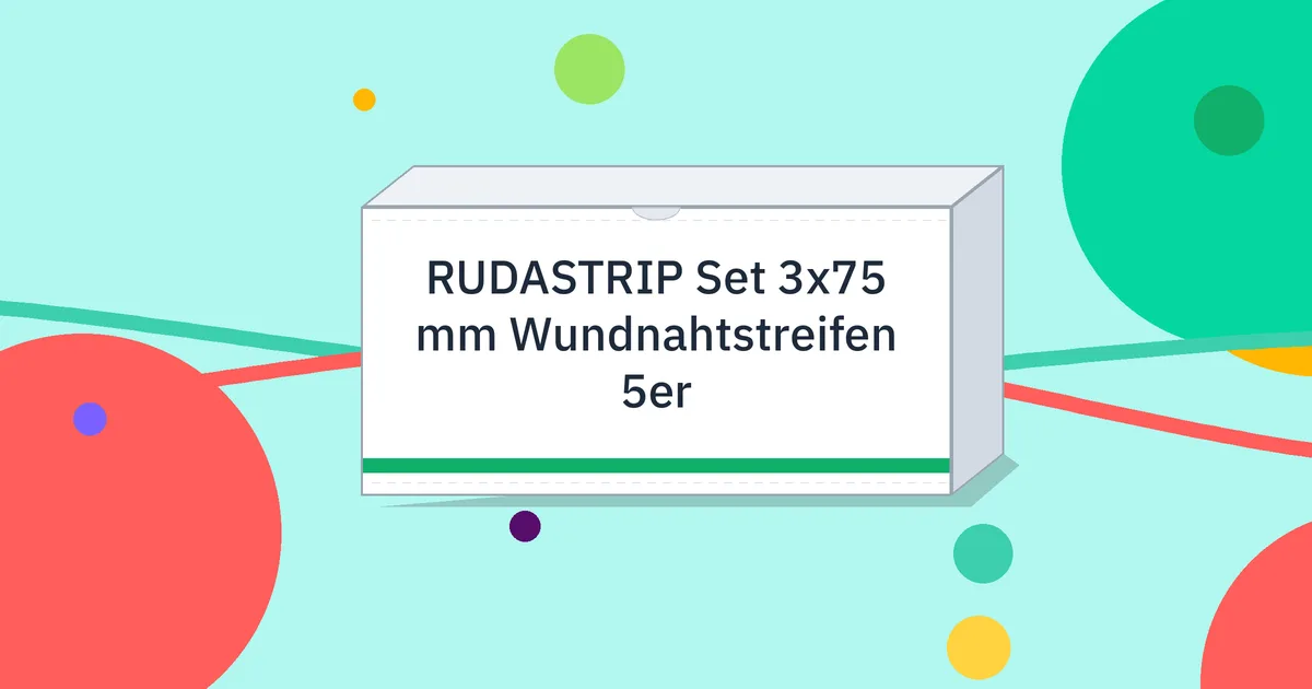 Symbolbild: Packung mit der Aufschrift RUDASTRIP Set 3x75 mm Wundnahtstreifen 5er (PZN 15893067) – Verfügbarkeit und Bezug in Apotheken in Frankfurt am Main