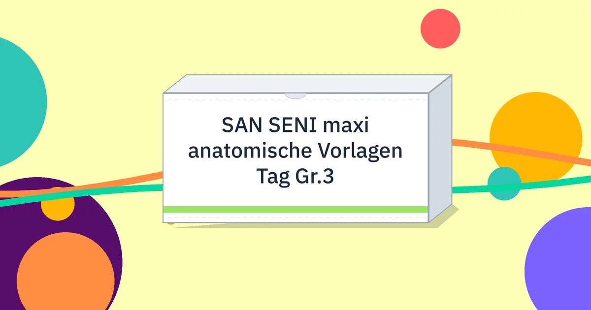 Symbolbild: Packung mit der Aufschrift SAN SENI maxi anatomische Vorlagen Tag Gr.3 (PZN 03128143) – Verfügbarkeit und Bezug in Apotheken in Frankfurt am Main