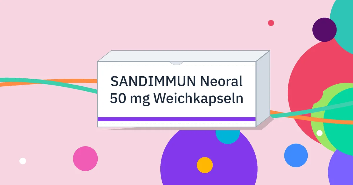 Symbolbild: Packung mit der Aufschrift SANDIMMUN Neoral 50 mg Weichkapseln (PZN 04781141) – Verfügbarkeit und Bezug in Apotheken in Frankfurt am Main