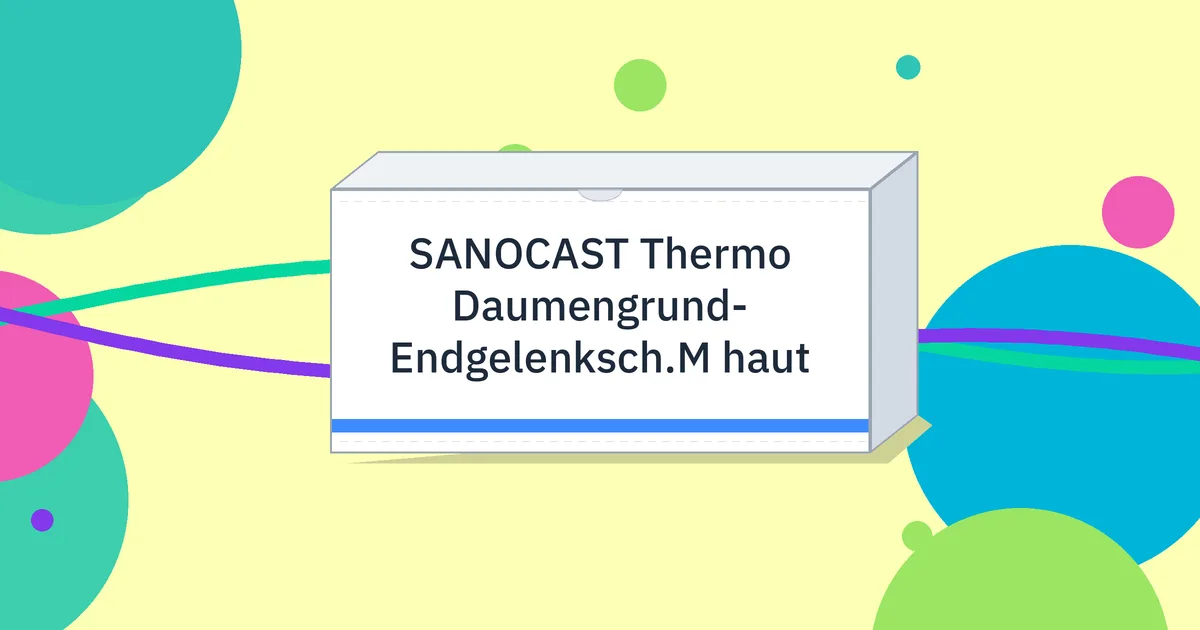 Symbolbild: Packung mit der Aufschrift SANOCAST Thermo Daumengrund-Endgelenksch.M haut (PZN 15259927) – Verfügbarkeit und Bezug in Apotheken in Frankfurt am Main