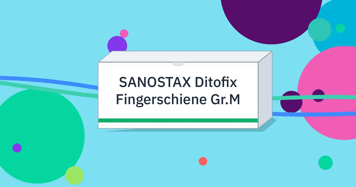 Symbolbild: Packung mit der Aufschrift SANOSTAX Ditofix Fingerschiene Gr.M (PZN 11604652) – Verfügbarkeit und Bezug in Apotheken in Frankfurt am Main