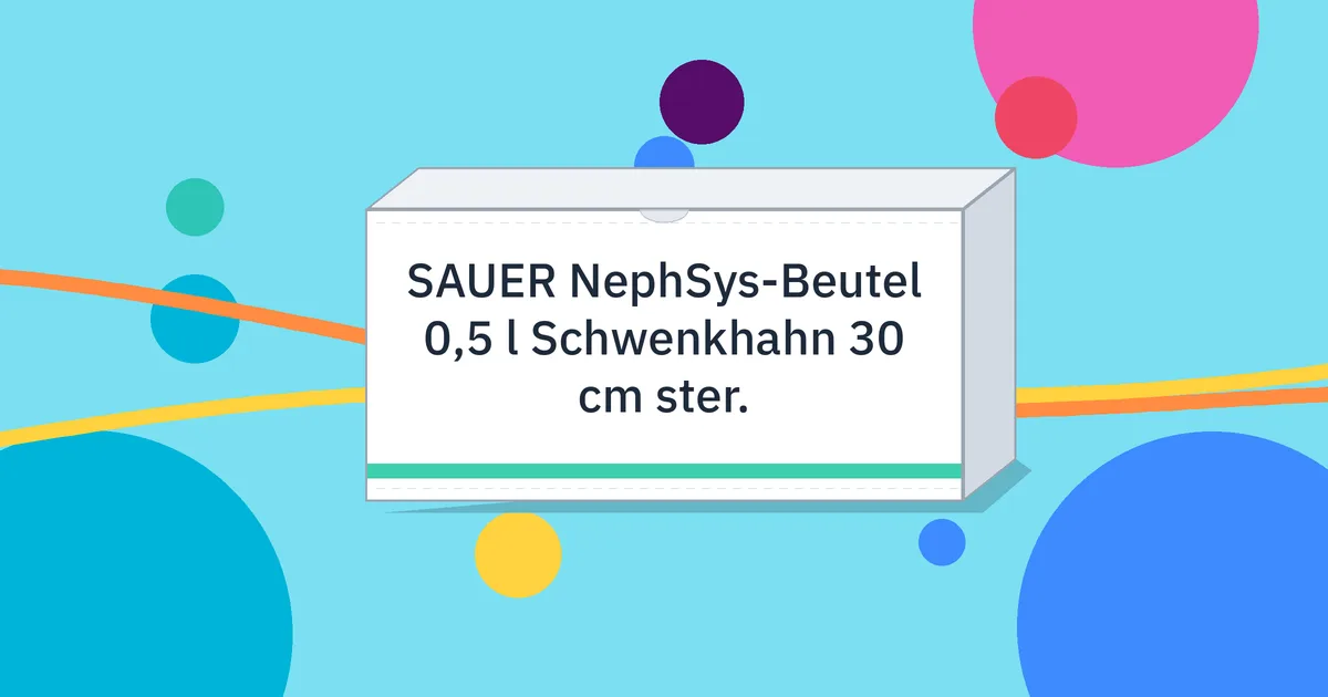 Symbolbild: Packung mit der Aufschrift SAUER NephSys-Beutel 0,5 l Schwenkhahn 30 cm ster. (PZN 18154867) – Verfügbarkeit und Bezug in Apotheken in Frankfurt am Main