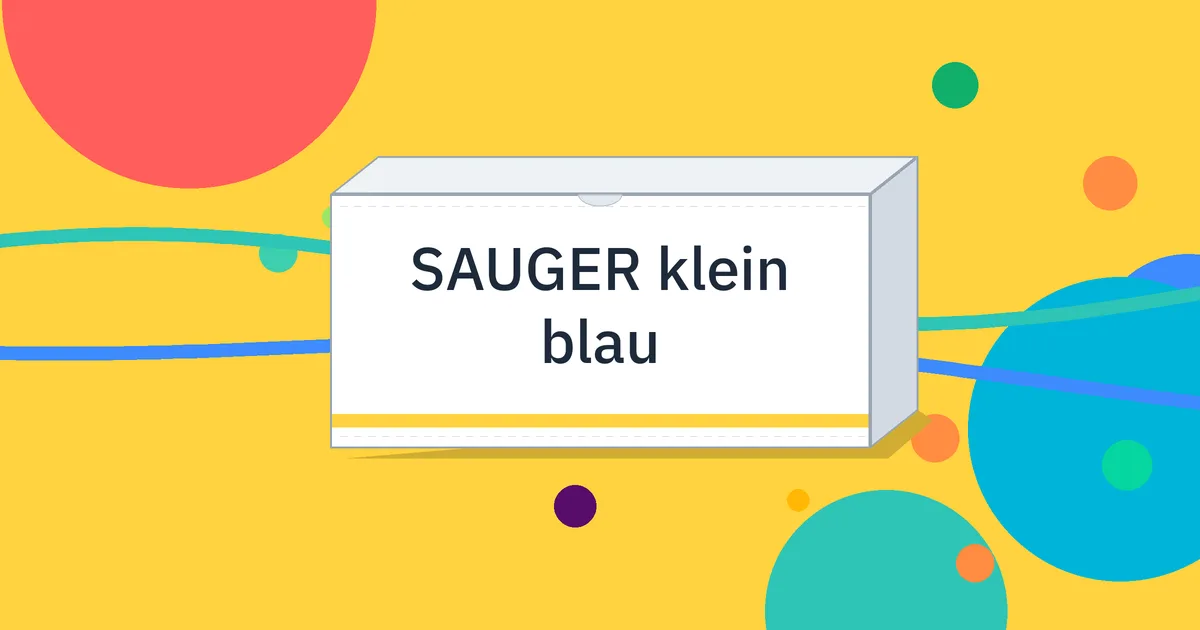 Symbolbild: Packung mit der Aufschrift SAUGER klein blau (PZN 04849637) – Verfügbarkeit und Bezug in Apotheken in Frankfurt am Main