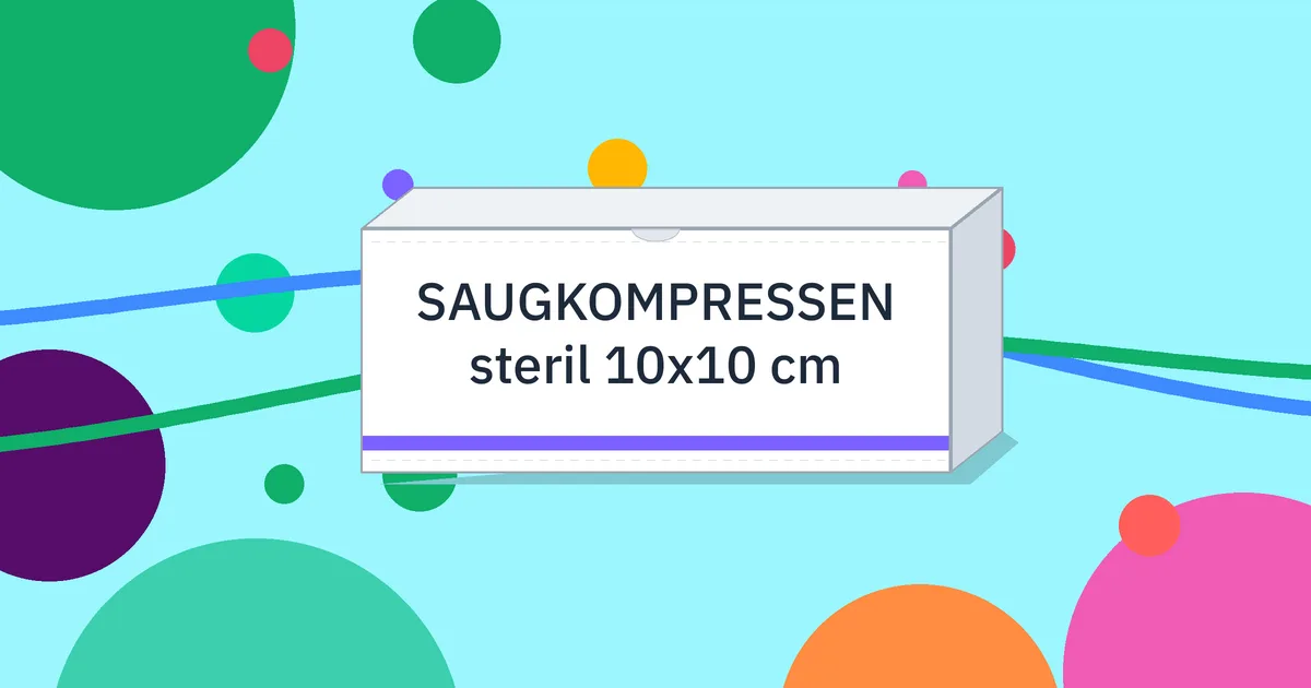 Symbolbild: Packung mit der Aufschrift SAUGKOMPRESSEN steril 10x10 cm (PZN 17562512) – Verfügbarkeit und Bezug in Apotheken in Frankfurt am Main