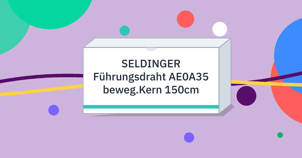 Symbolbild: Packung mit der Aufschrift SELDINGER Führungsdraht AE0A35 beweg.Kern 150cm (PZN 00154430) – Verfügbarkeit und Bezug in Apotheken in Frankfurt am Main