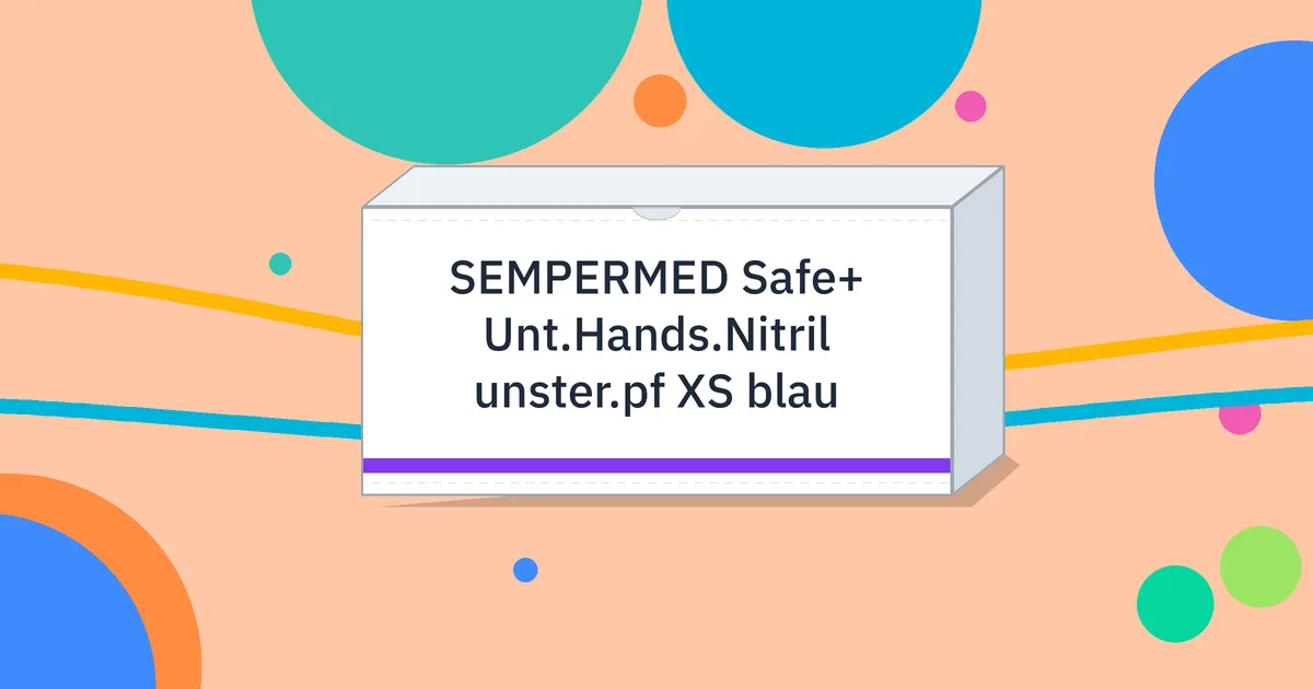 Symbolbild: Packung mit der Aufschrift SEMPERMED Safe+ Unt.Hands.Nitril unster.pf XS blau (PZN 20893827) – Verfügbarkeit und Bezug in Apotheken in Frankfurt am Main