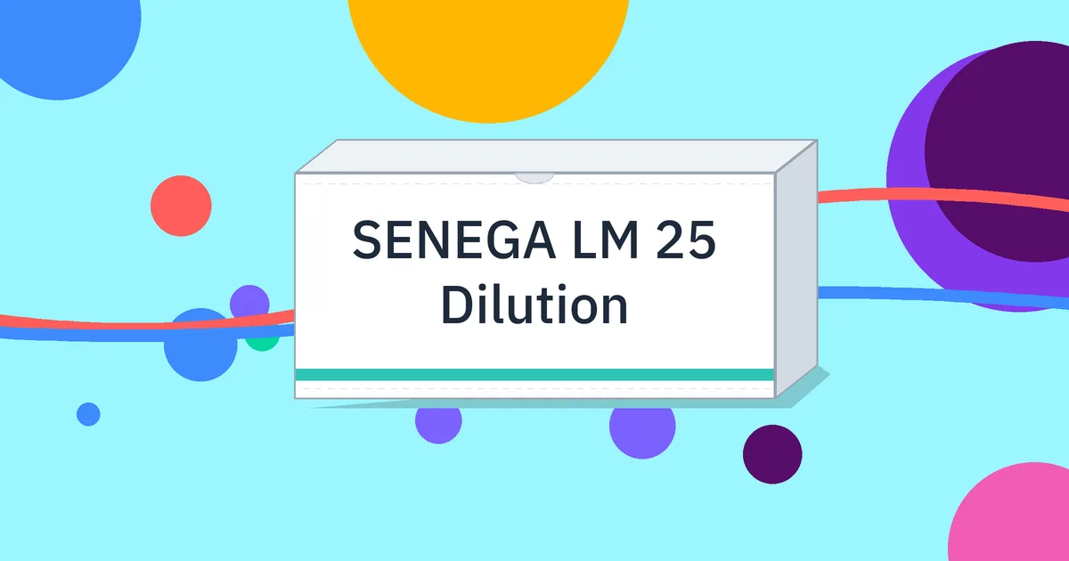 Symbolbild: Packung mit der Aufschrift SENEGA LM 25 Dilution (PZN 13187738) – Verfügbarkeit und Bezug in Apotheken in Frankfurt am Main