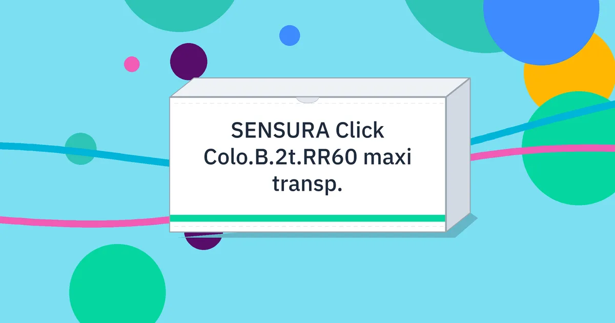 Symbolbild: Packung mit der Aufschrift SENSURA Click Colo.B.2t.RR60 maxi transp. (PZN 03065508) – Verfügbarkeit und Bezug in Apotheken in Frankfurt am Main