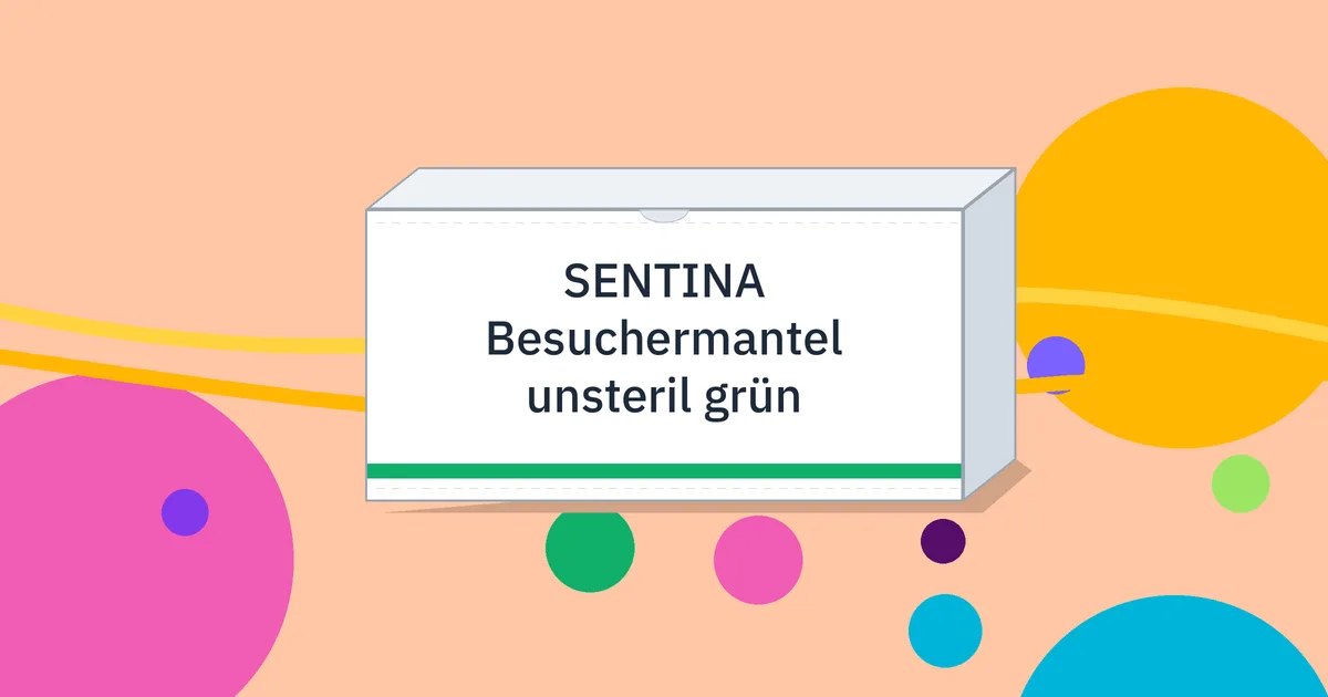 Symbolbild: Packung mit der Aufschrift SENTINA Besuchermantel unsteril grün (PZN 17312695) – Verfügbarkeit und Bezug in Apotheken in Frankfurt am Main