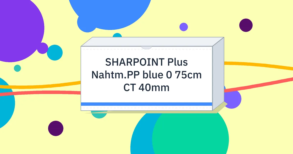 Symbolbild: Packung mit der Aufschrift SHARPOINT Plus Nahtm.PP blue 0 75cm CT 40mm (PZN 17985589) – Verfügbarkeit und Bezug in Apotheken in Frankfurt am Main