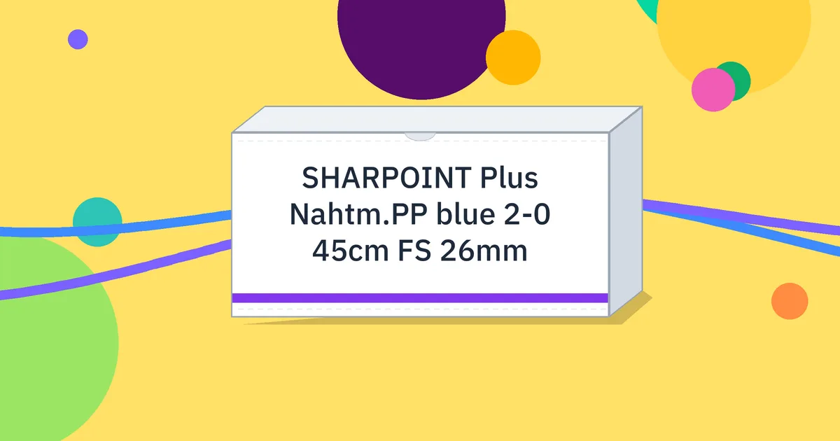 Symbolbild: Packung mit der Aufschrift SHARPOINT Plus Nahtm.PP blue 2-0 45cm FS 26mm (PZN 17985402) – Verfügbarkeit und Bezug in Apotheken in Frankfurt am Main