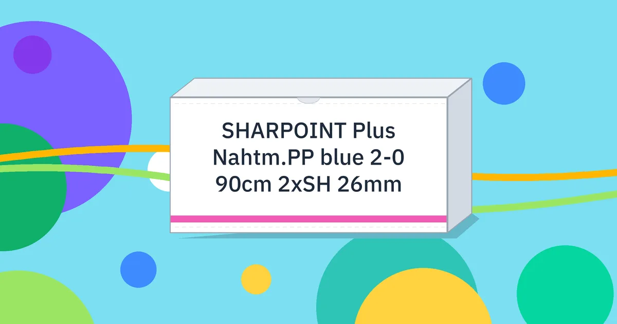 Symbolbild: Packung mit der Aufschrift SHARPOINT Plus Nahtm.PP blue 2-0 90cm 2xSH 26mm (PZN 17985690) – Verfügbarkeit und Bezug in Apotheken in Frankfurt am Main