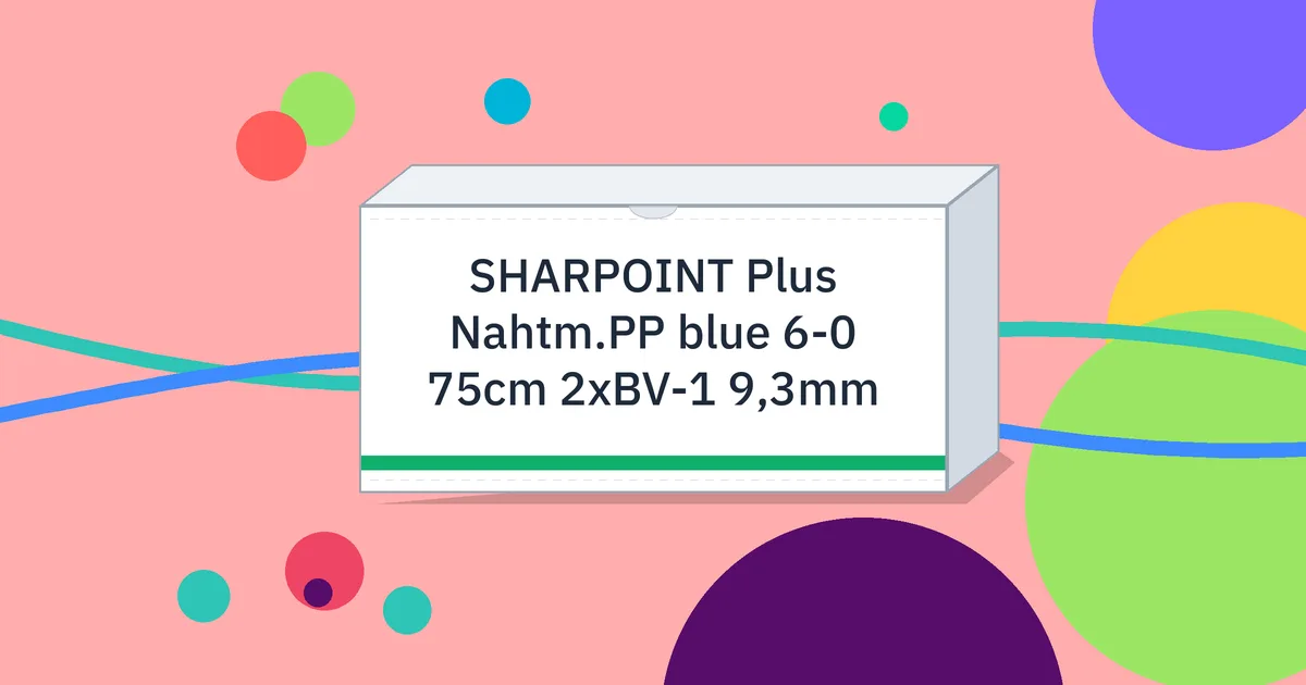 Symbolbild: Packung mit der Aufschrift SHARPOINT Plus Nahtm.PP blue 6-0 75cm 2xBV-1 9,3mm (PZN 17985951) – Verfügbarkeit und Bezug in Apotheken in Frankfurt am Main