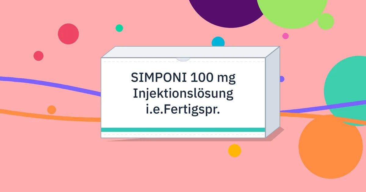 Symbolbild: Packung mit der Aufschrift SIMPONI 100 mg Injektionslösung i.e.Fertigspr. (PZN 16657860) – Verfügbarkeit und Bezug in Apotheken in Frankfurt am Main