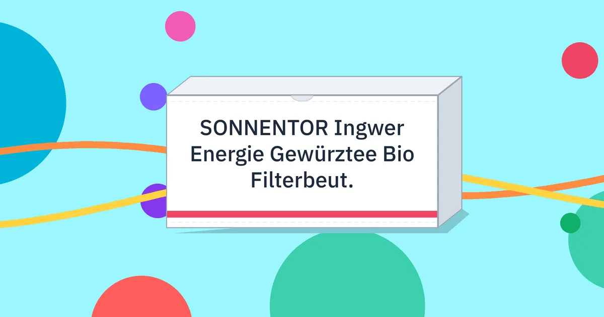 Symbolbild: Packung mit der Aufschrift SONNENTOR Ingwer Energie Gewürztee Bio Filterbeut. (PZN 18902849) – Verfügbarkeit und Bezug in Apotheken in Frankfurt am Main