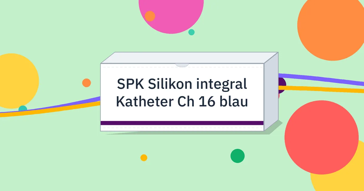 Symbolbild: Packung mit der Aufschrift SPK Silikon integral Katheter Ch 16 blau (PZN 13163264) – Verfügbarkeit und Bezug in Apotheken in Frankfurt am Main