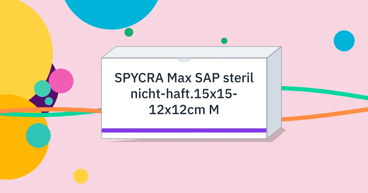 Symbolbild: Packung mit der Aufschrift SPYCRA Max SAP steril nicht-haft.15x15-12x12cm M (PZN 18409043) – Verfügbarkeit und Bezug in Apotheken in Frankfurt am Main