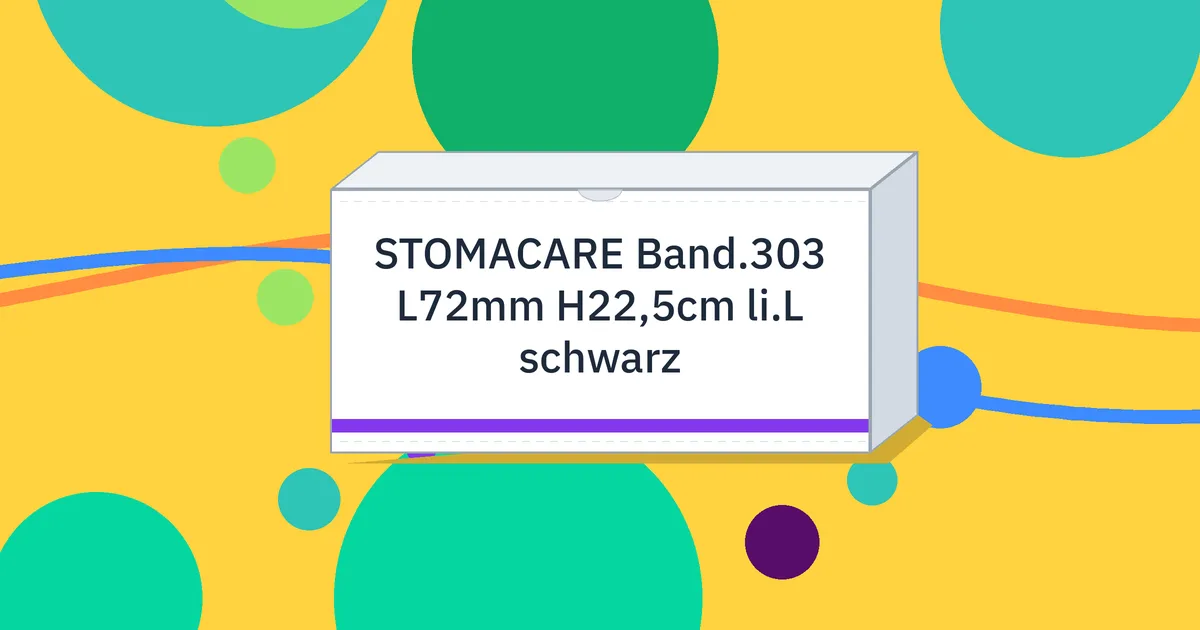 Symbolbild: Packung mit der Aufschrift STOMACARE Band.303 L72mm H22,5cm li.L schwarz (PZN 10841060) – Verfügbarkeit und Bezug in Apotheken in Frankfurt am Main