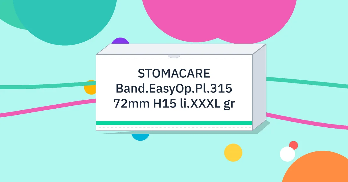 Symbolbild: Packung mit der Aufschrift STOMACARE Band.EasyOp.Pl.315 72mm H15 li.XXXL gr (PZN 17905610) – Verfügbarkeit und Bezug in Apotheken in Frankfurt am Main