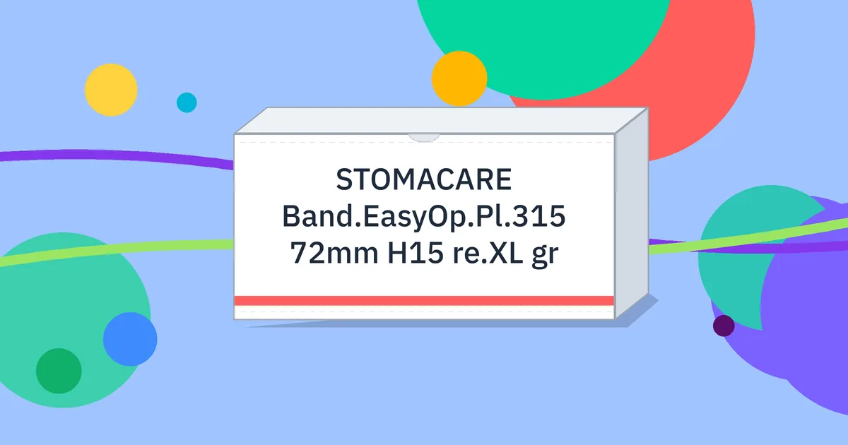 Symbolbild: Packung mit der Aufschrift STOMACARE Band.EasyOp.Pl.315 72mm H15 re.XL gr (PZN 17905685) – Verfügbarkeit und Bezug in Apotheken in Frankfurt am Main