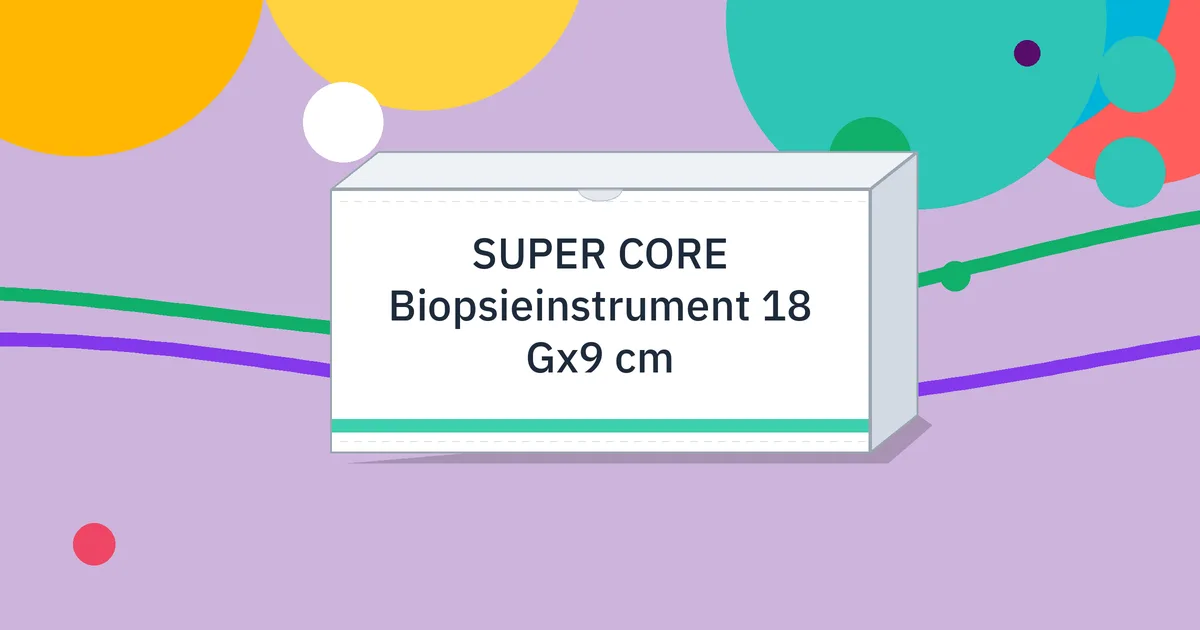 Symbolbild: Packung mit der Aufschrift SUPER CORE Biopsieinstrument 18 Gx9 cm (PZN 06770727) – Verfügbarkeit und Bezug in Apotheken in Frankfurt am Main